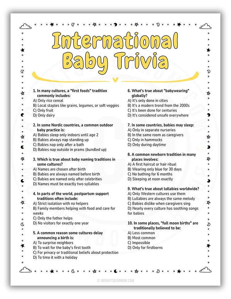 Baby Shower Trivia Questions (and Answers) with Free Printables